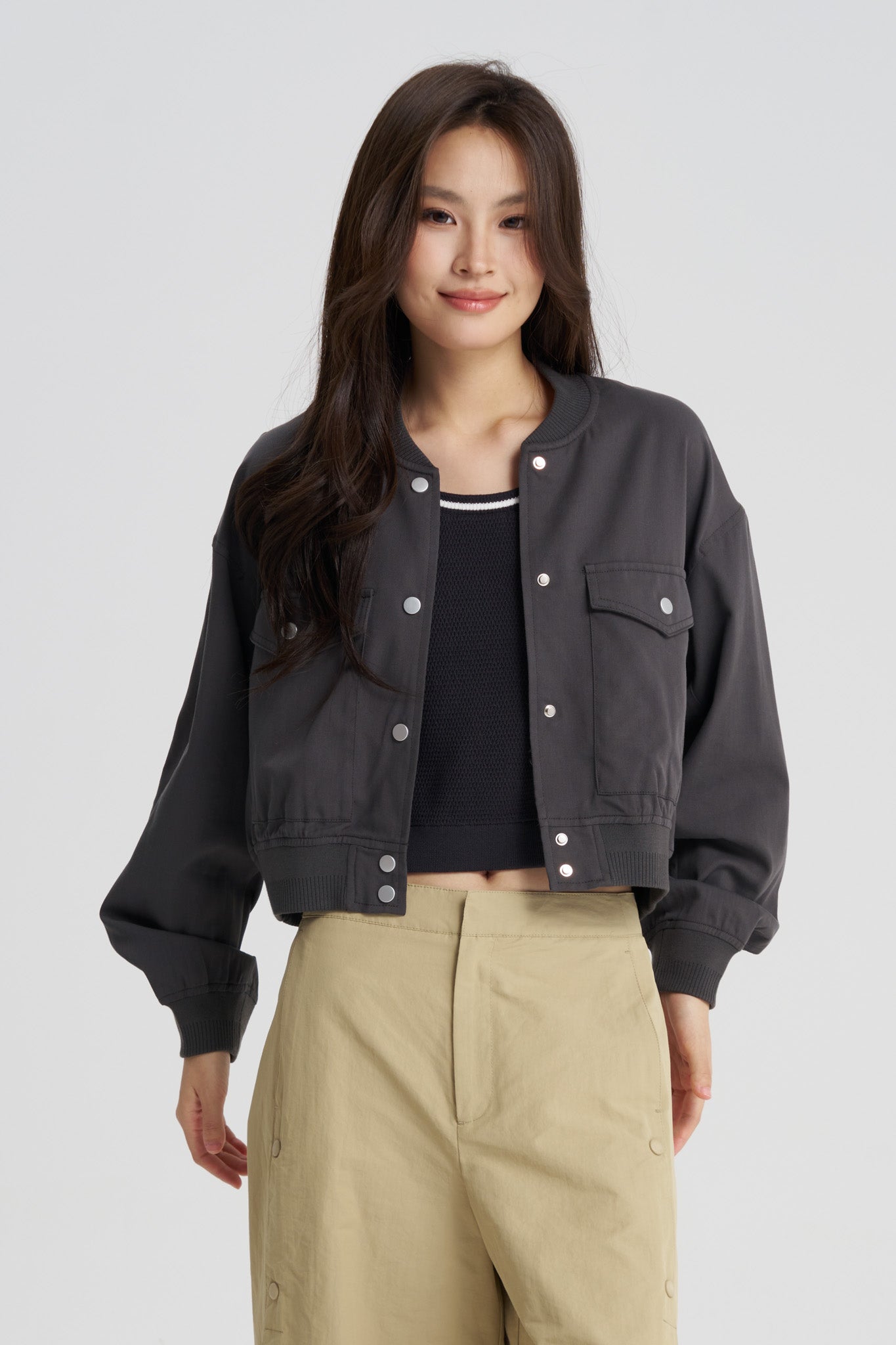 Cropped Cargo Jacket - Charcoal – The Restyle Trait